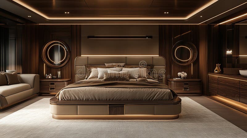 Luxurious Bedroom Suite with Warm Tones and Rich Details Stock ...