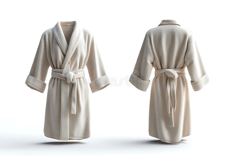 Luxurious Beige Bathrobe Front and Back View 3D Render, Soft Terry ...