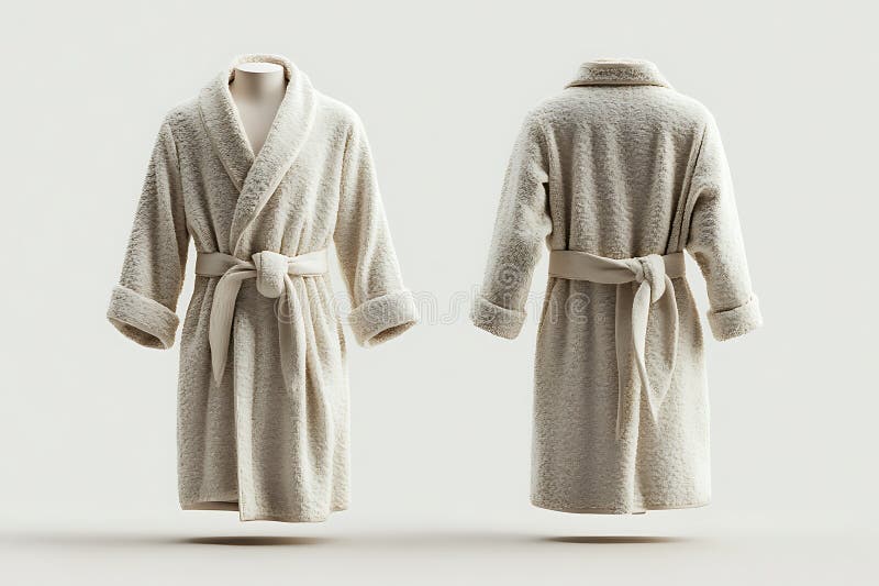 Luxurious Beige Bathrobe, Front and Back View, Soft Terry Cloth, Spa ...
