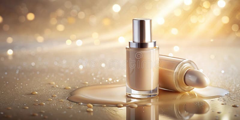Luxurious Beige Cosmetic Product Bottles on Sparkling Surface ...