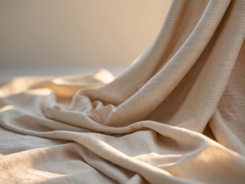 Luxurious Beige Fabric Draped in Soft Folds Under Sunlight Stock Photo ...