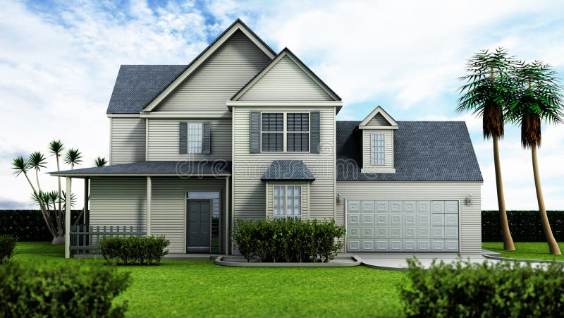 Luxurious Big House with a Large Garden. 3D Illustration Stock ...