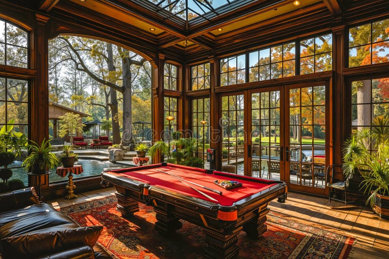 A Pool Table in the Middle of a Room with a Pool Table Stock Image ...