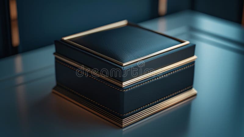 Luxurious Black Box with Gold Trim on a Reflective Surface Stock Photo ...