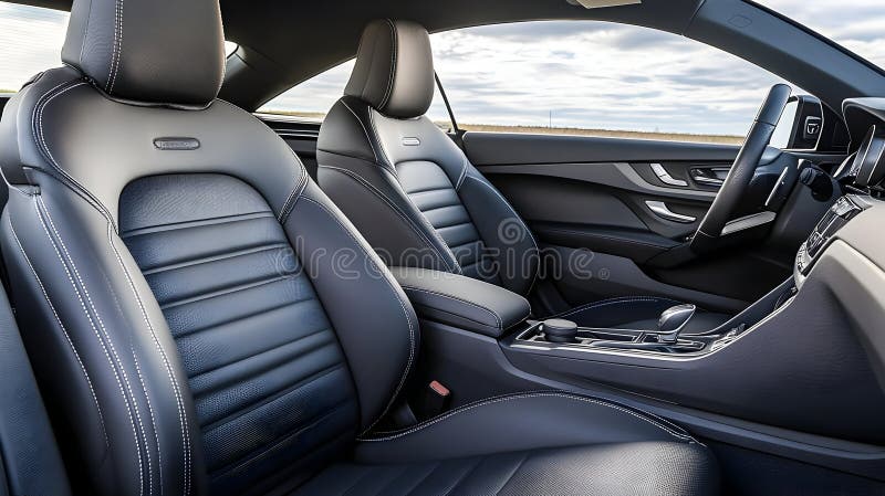 Luxurious Black Car Interior with Leather Seats and Modern Design Stock ...