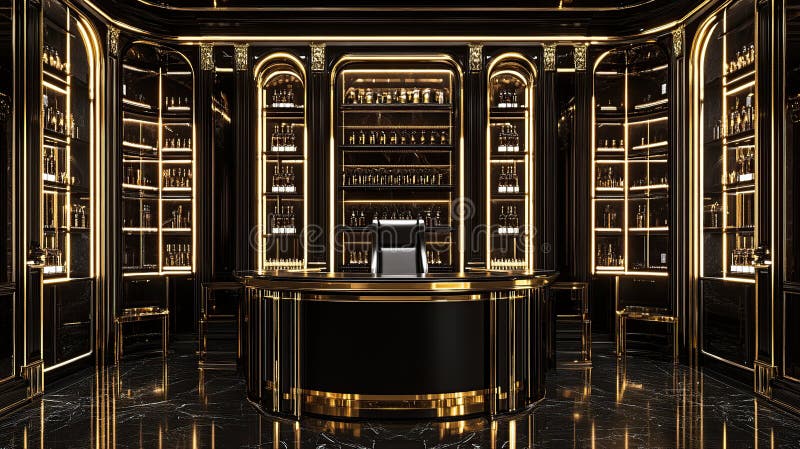 Luxurious Black Gold Bar Interior Design Showroom Stock Image - Image ...