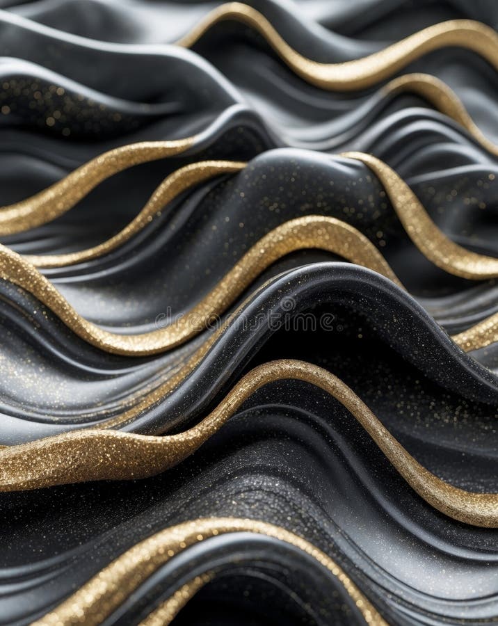Luxurious Black and Gold Glittering Waves with Smooth Textures Stock ...