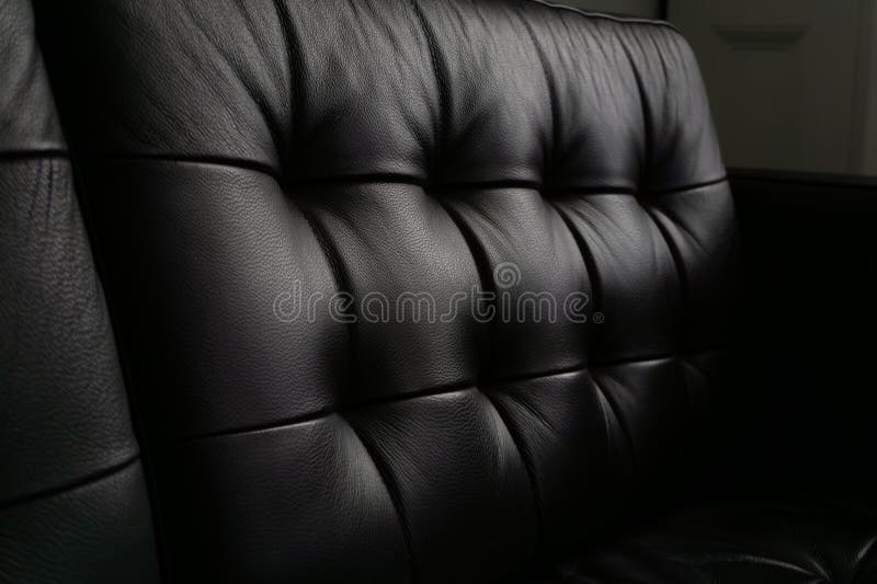 Luxurious Black Leather Sofa with a Classic Button Tufting Stock Photo ...