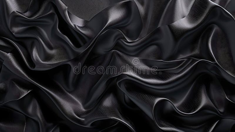 Elegant Black Satin Fabric Rippling Softly in Subdued Light. Luxurious ...