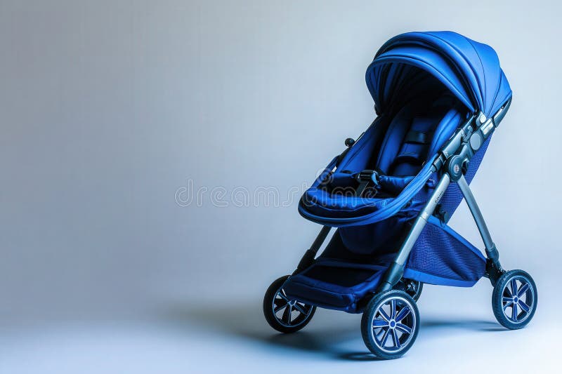 Luxurious Blue Baby Stroller Placed on a Clean Solid Surface in Soft ...