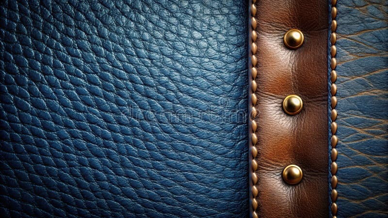 Luxurious Blue and Brown Leather Texture with Decorative Metal Studs and Stitching. Generative ...