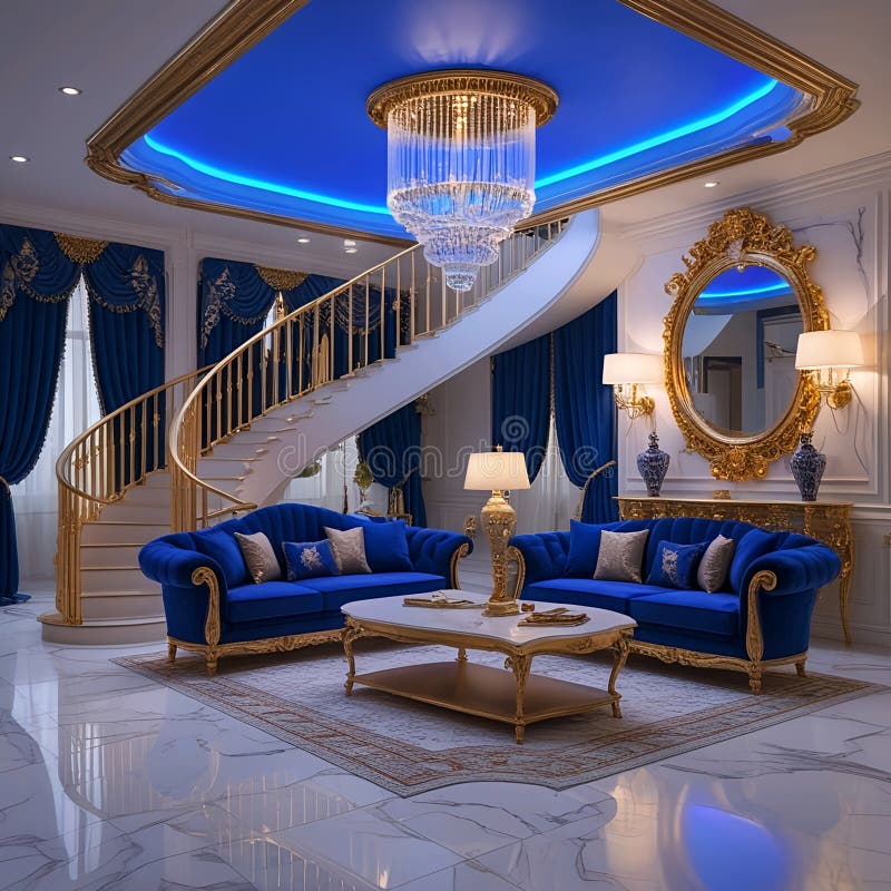 Luxurious Blue and Gold Interior Design: a Vision of Elegance Stock ...