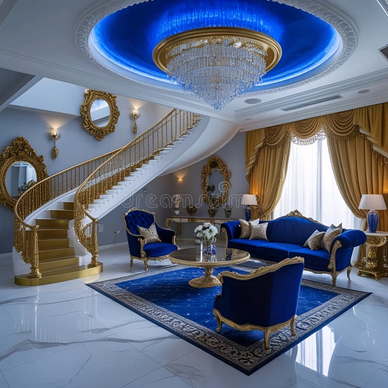 Luxurious Blue and Gold Interior Design: a Vision of Elegance Stock Illustration - Illustration ...
