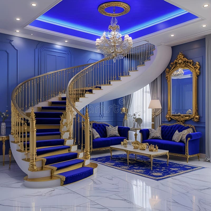 Luxurious Blue and Gold Interior Design: a Vision of Elegance Stock ...