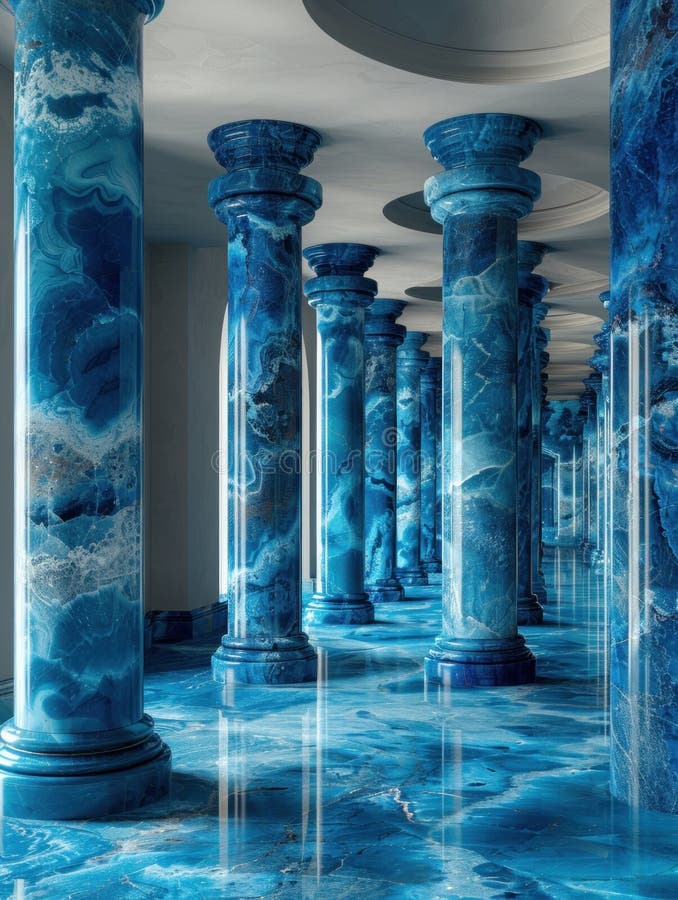 Luxurious Blue Marble Hallway with Majestic Columns and Arched Ceilings ...