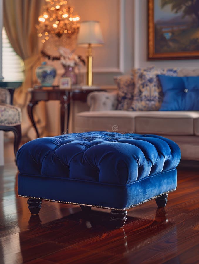 Elegant Blue Ottoman Luxurious Living Room Setting Stock Photos - Free ...