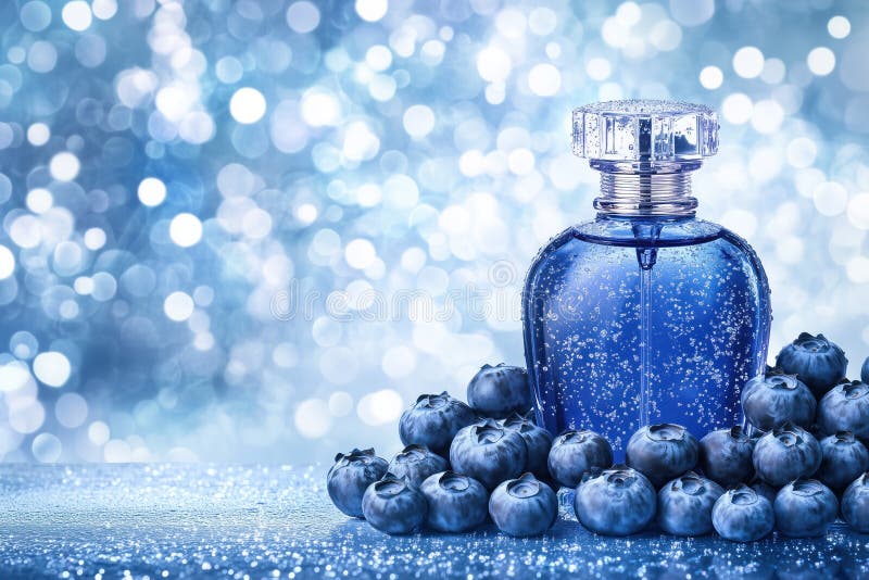 Elegant Perfume Bottle with Blueberries on Sparkling Background Stock ...