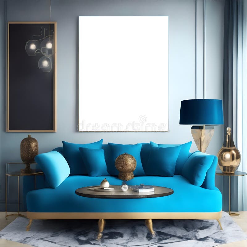 Luxurious Blue Sofa Frame Mockup for Interior Design Excellence Stock ...