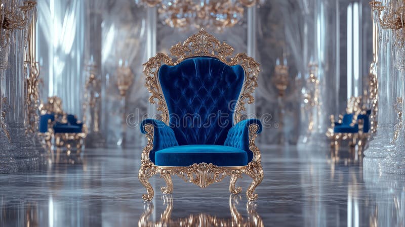 Luxurious Blue Throne Chair in Ornate Golden Setting Stock Photo ...
