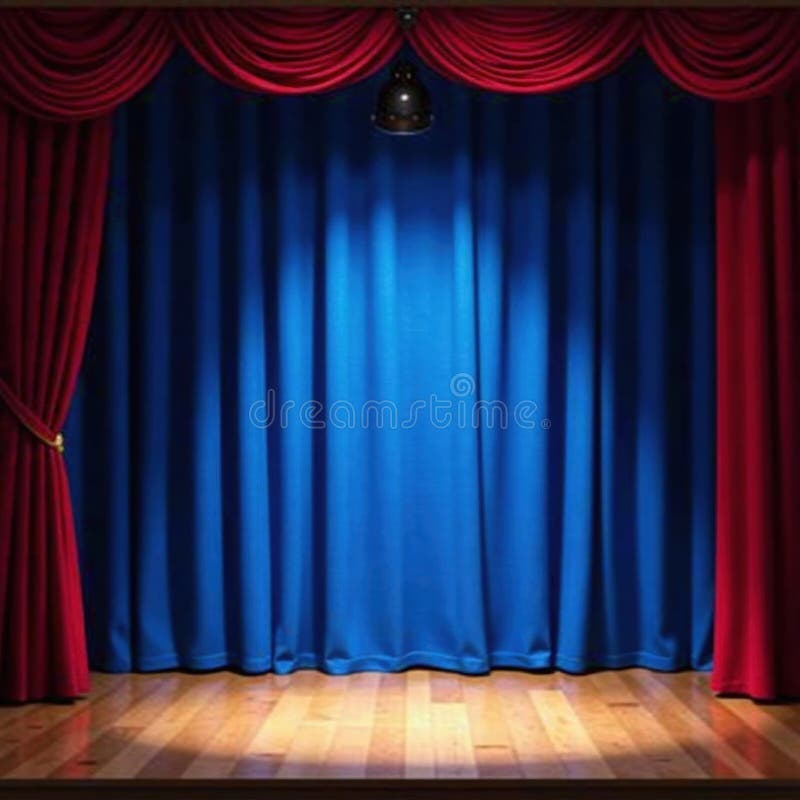 Luxurious Blue Velvet Backdrop, Lone Spotlight Illuminating Empty Stage ...