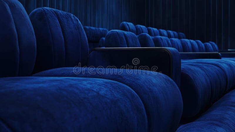 Luxurious Blue Velvet Cinema Seats in an Empty Theater Setting Stock ...