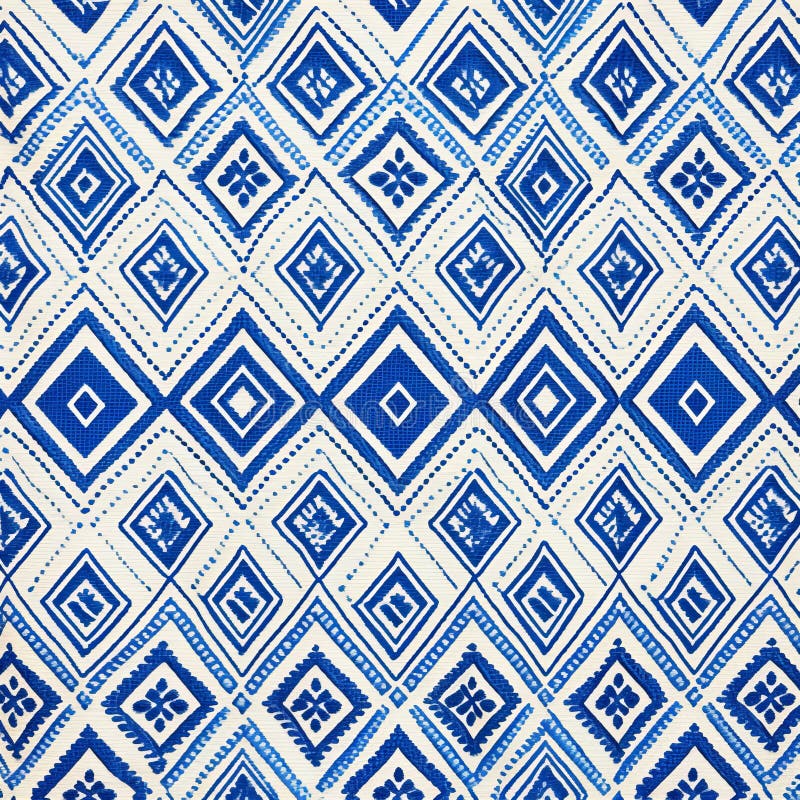 Luxurious Blue and White Aztec Indigo Textile with Intricate Details ...