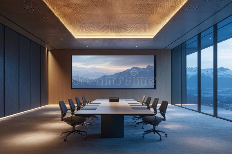 Luxurious Boardroom with Floor-to-ceiling Windows Offering a Panoramic ...