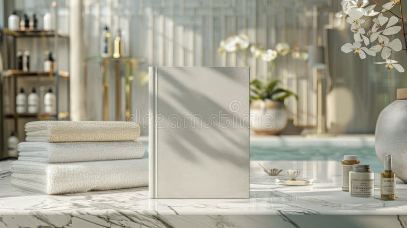 A Luxurious Book Mockup Displayed on a Marble Vanity in an Upscale Spa ...