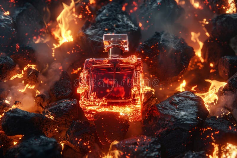 A Luxurious Bottle of Perfume Gracefully Perched on a Unique Pile of ...