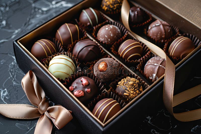 A Luxurious Box of Assorted Chocolates, Elegantly Decorated, Placed on ...