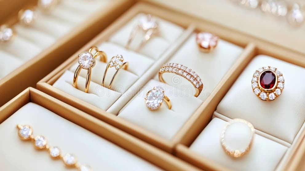 In a Luxurious Box, an Elegant Gold Chain and Ring are on Display Stock ...