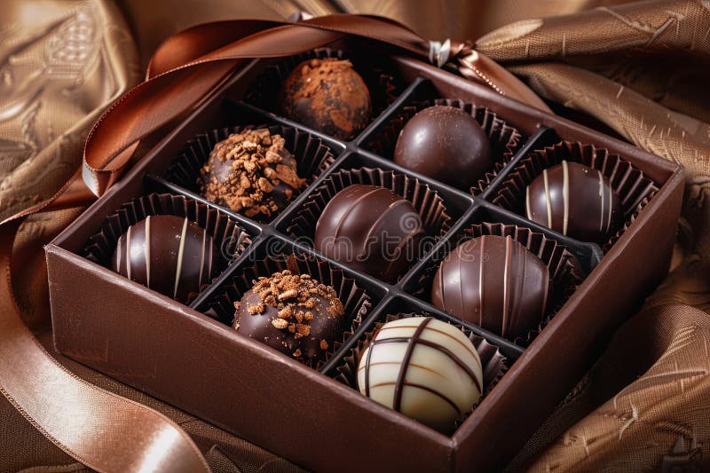 A Luxurious Box Filled with Chocolate Truffles, Elegantly Decorated ...