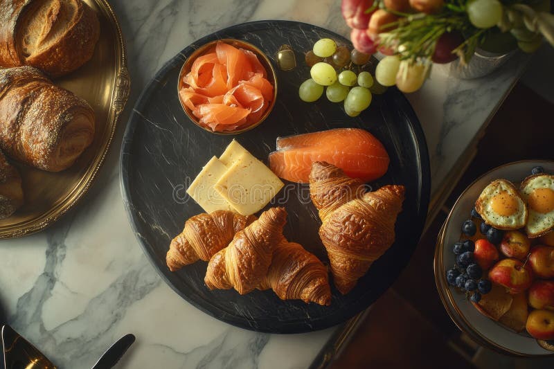 A Luxurious Breakfast Spread Includes a Variety of High-end, Gourmet ...