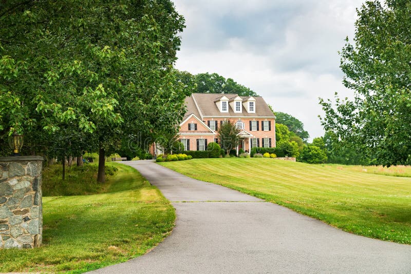 Luxurious Brick House in Suburb. Beautiful House with a Large Lawn ...