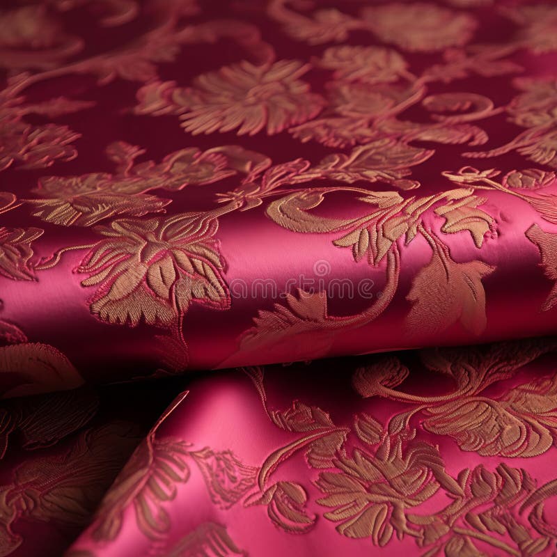 Luxurious Brocade Fabric with Intricate Gold Floral Patterns Stock ...