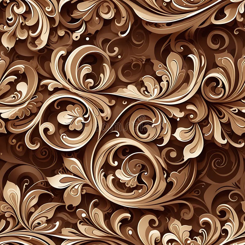 Elegant Brown Floral Pattern Design Swirls Background Texture Stock ...