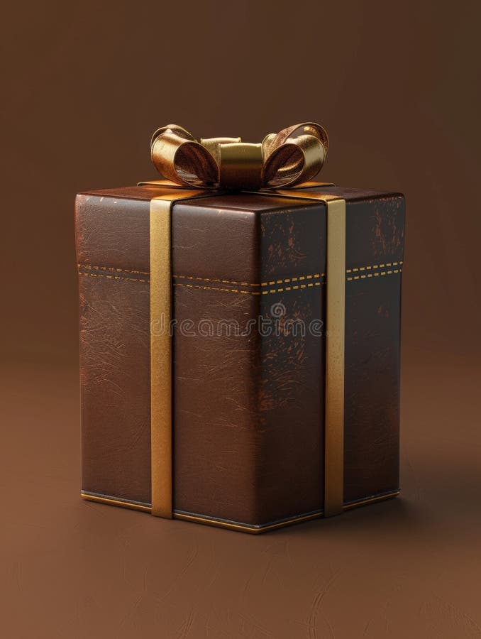 Luxurious Brown Gift Box with Golden Ribbon on Brown Background Stock ...