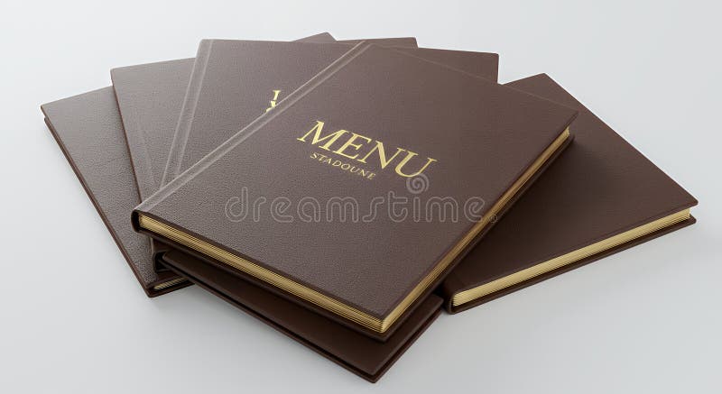Luxurious Brown Leather Menus with Gold Lettering on White Background ...