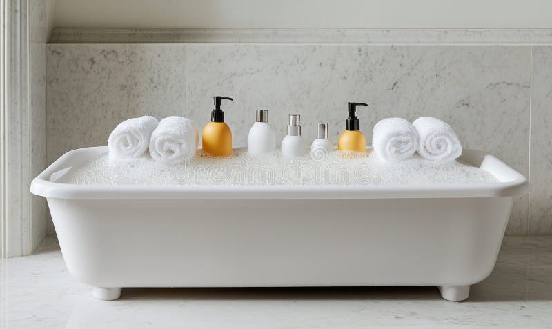 A Luxurious Bubble Bath in a Modern Bathroom Features Elegant Bath ...