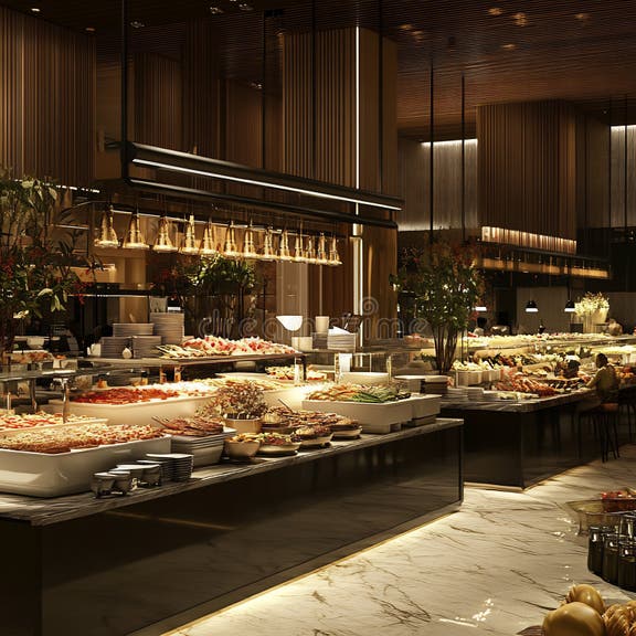 Luxurious Buffet Layout Featuring an Array of Dishes Displayed in White ...