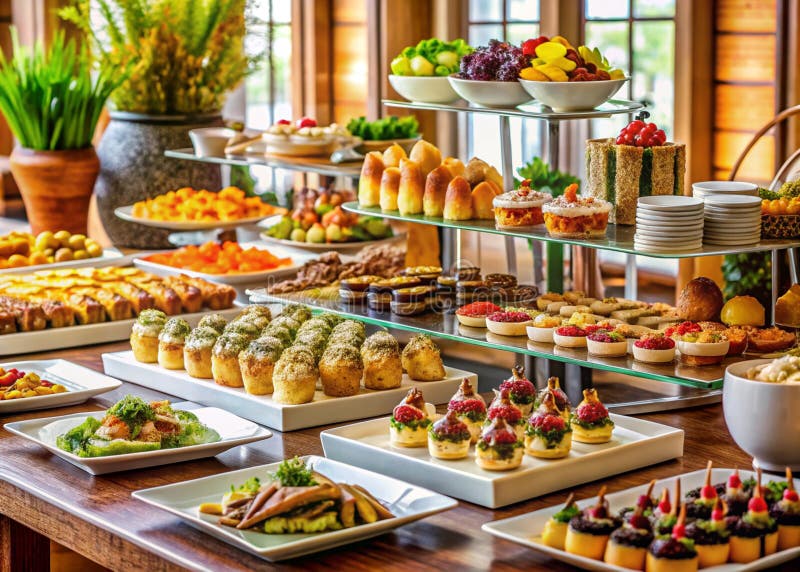 A Luxurious Buffet Spread with Appetizers, Mains, and Desserts Stock ...