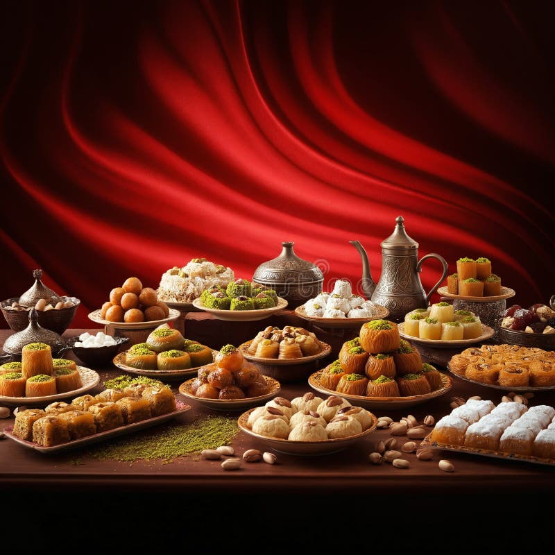 A Luxurious Buffet Spread of Assorted Traditional Arabic Sweets Stock ...