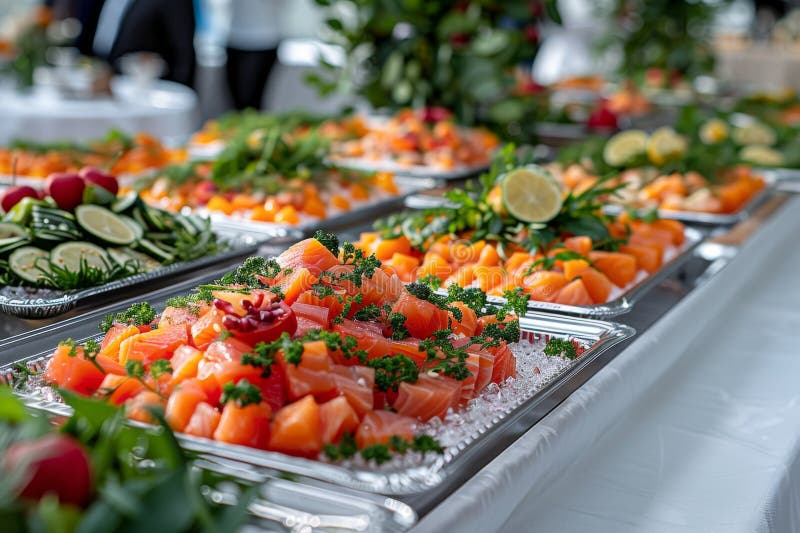 Luxurious Buffet Table Featuring Assorted Gourmet Salads and Fresh ...