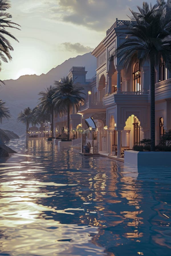 Luxurious Building with Classical Architecture, Illuminated beside a ...