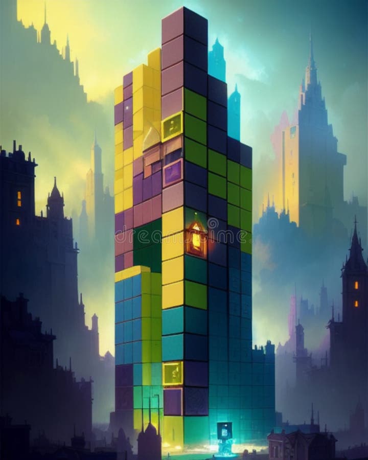 Luxurious Building Made in Minecraft Stock Illustration - Illustration ...