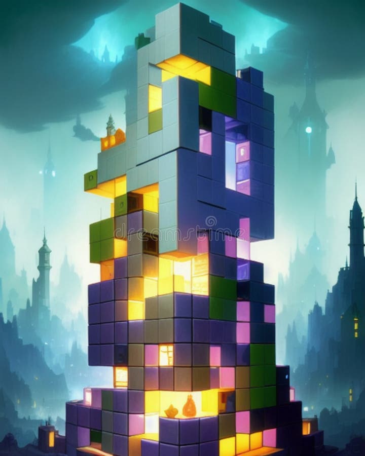 Luxurious Building Made in Minecraft Stock Illustration - Illustration ...