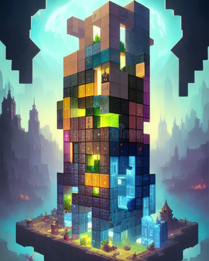 Luxurious Building Made in Minecraft Stock Illustration - Illustration ...