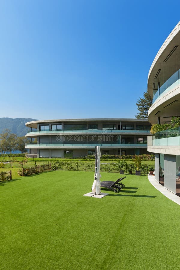 Luxurious Buildings with Garden Stock Photo - Image of balcony, modern ...