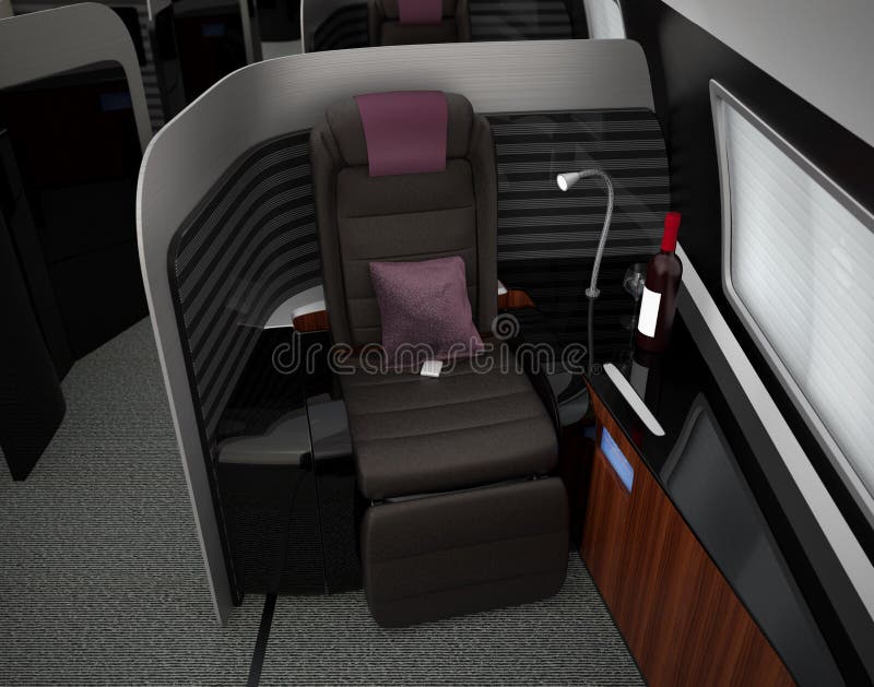 Luxurious Business Class Cabin Interior with Metallic Gold Partition ...