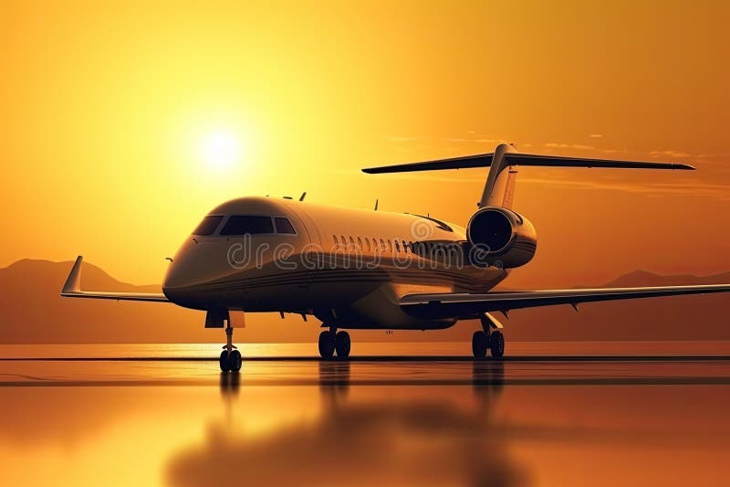 Luxurious Business Jet in the Rays of Sunset. Generative Ai Stock Photo ...